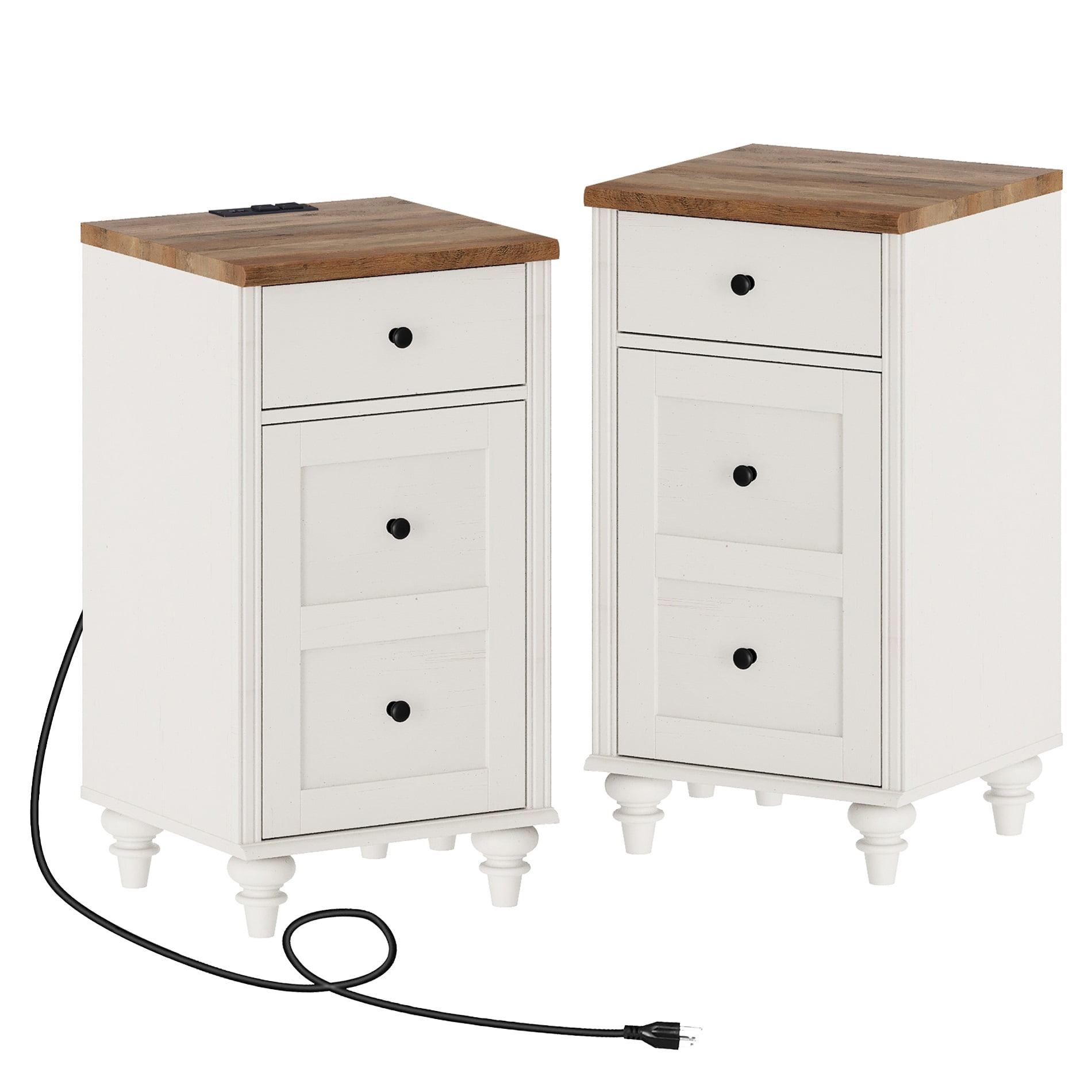 Set of 2 Nightstand with Charging Station, Bedside Table Built-in ...