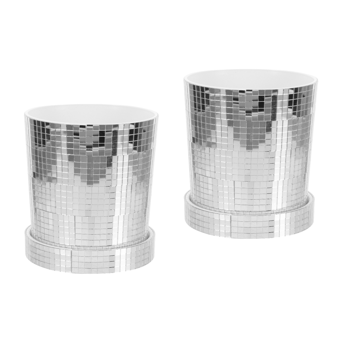 Set of 2 Nursery Pots Flower Plant Mirrored Planter Home Decor Silver ...