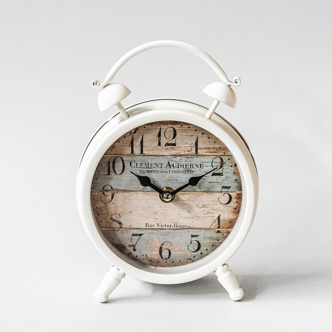 Set of 2 Old Style Alarm Look White Framed Table Wall Clock - Walmart ...