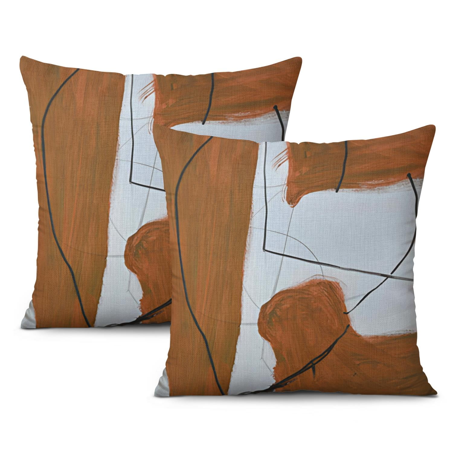 Set of 2 Orange Abstract Pillow Covers 16x16inches Modern Rust Art ...