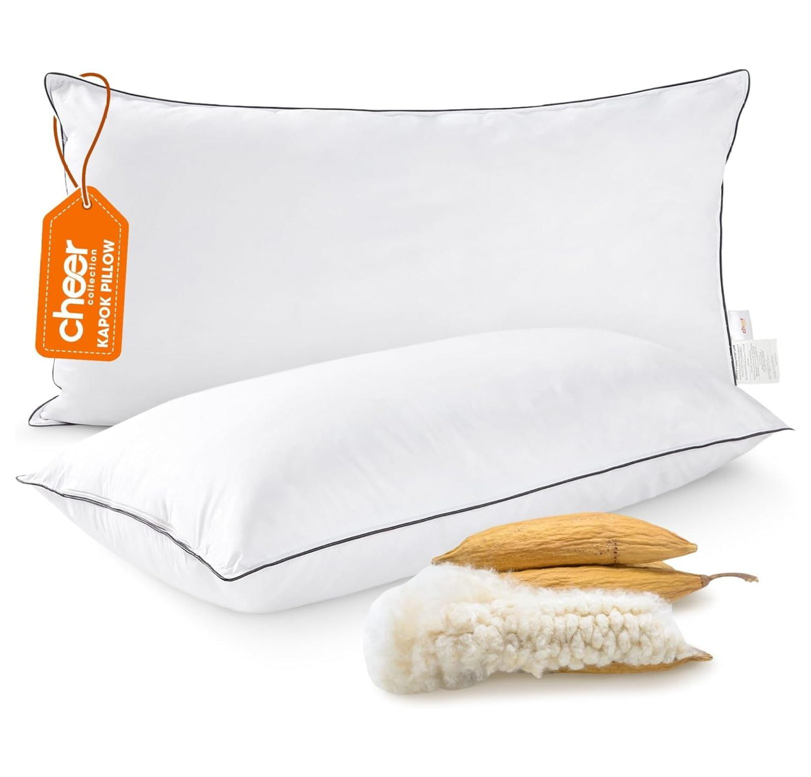 Set of 2 Organic Kapok Bed Pillows, Natural Kapok Fiber Filled Sleeping ...