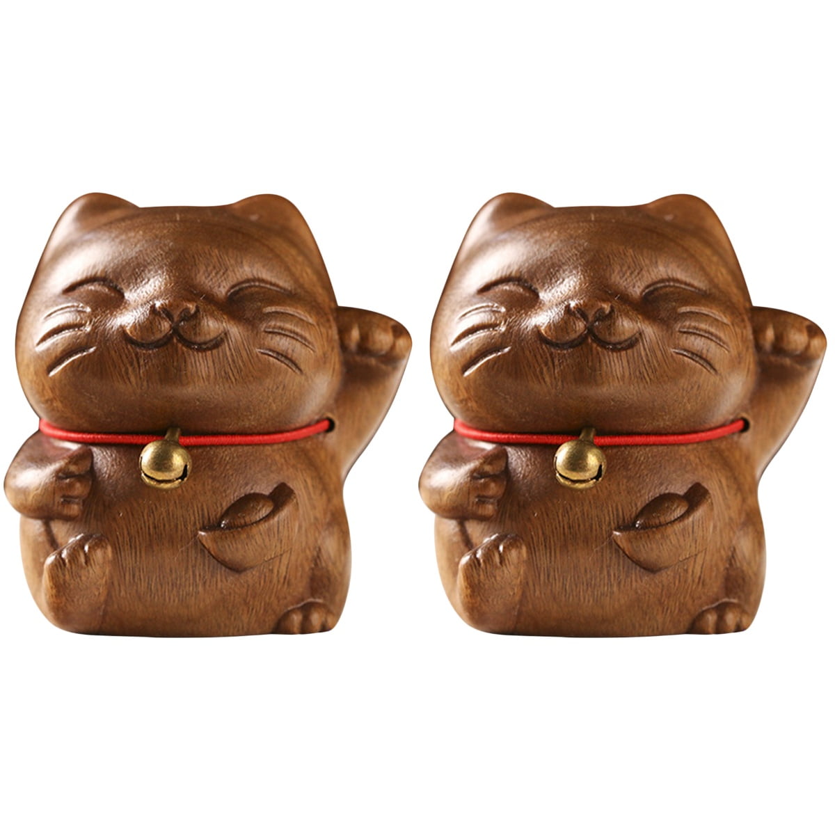 Set of 2 Ornament Chinese Decor Cat Crafts Home Desktop Adornment Wood ...