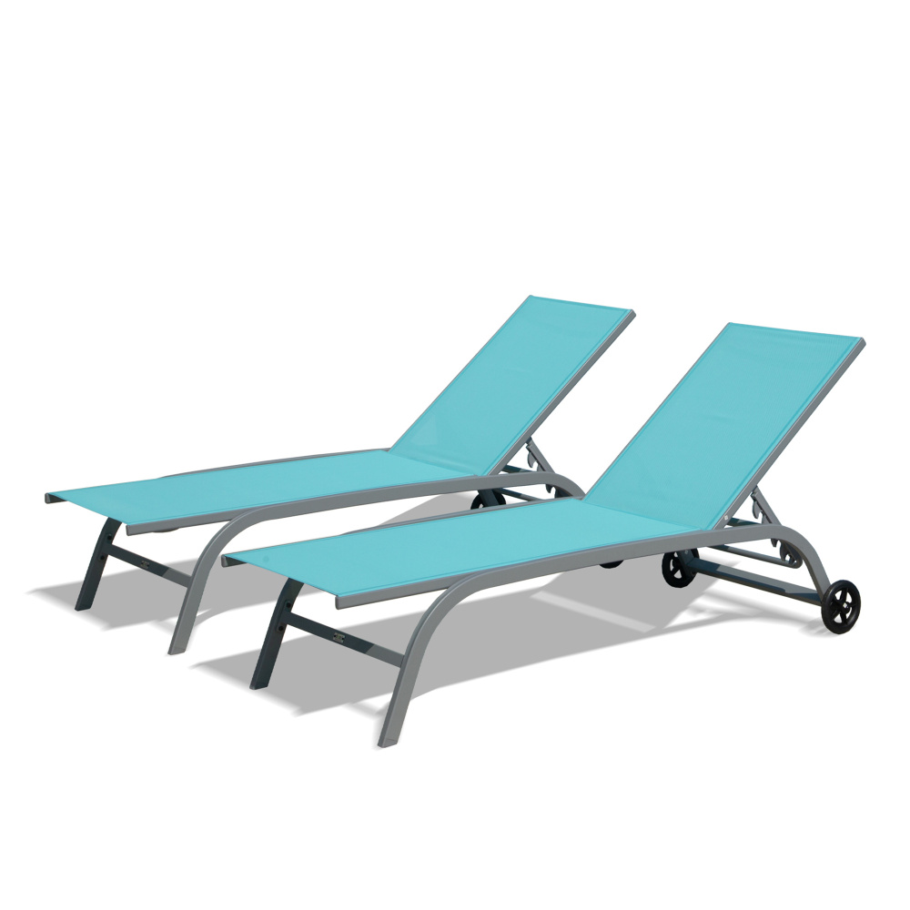Set of 2 Outdoor Chaise Lounge Chairs with Wheels, 5-Position ...