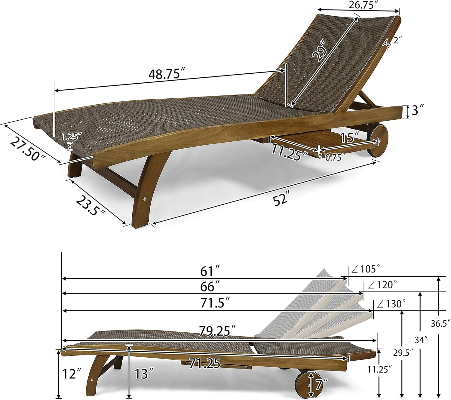 Set of 2 Outdoor Chaise Lounges with Wicker , Adjustable Backrest ...