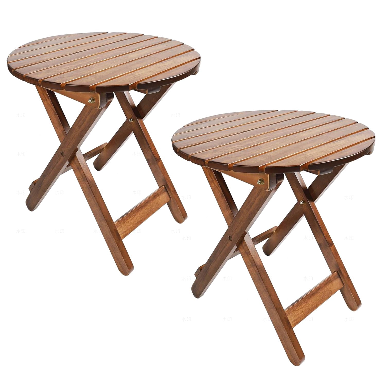 Set of 2 Outdoor Patio Side Tables, Small Folding Wood Round End Tables ...