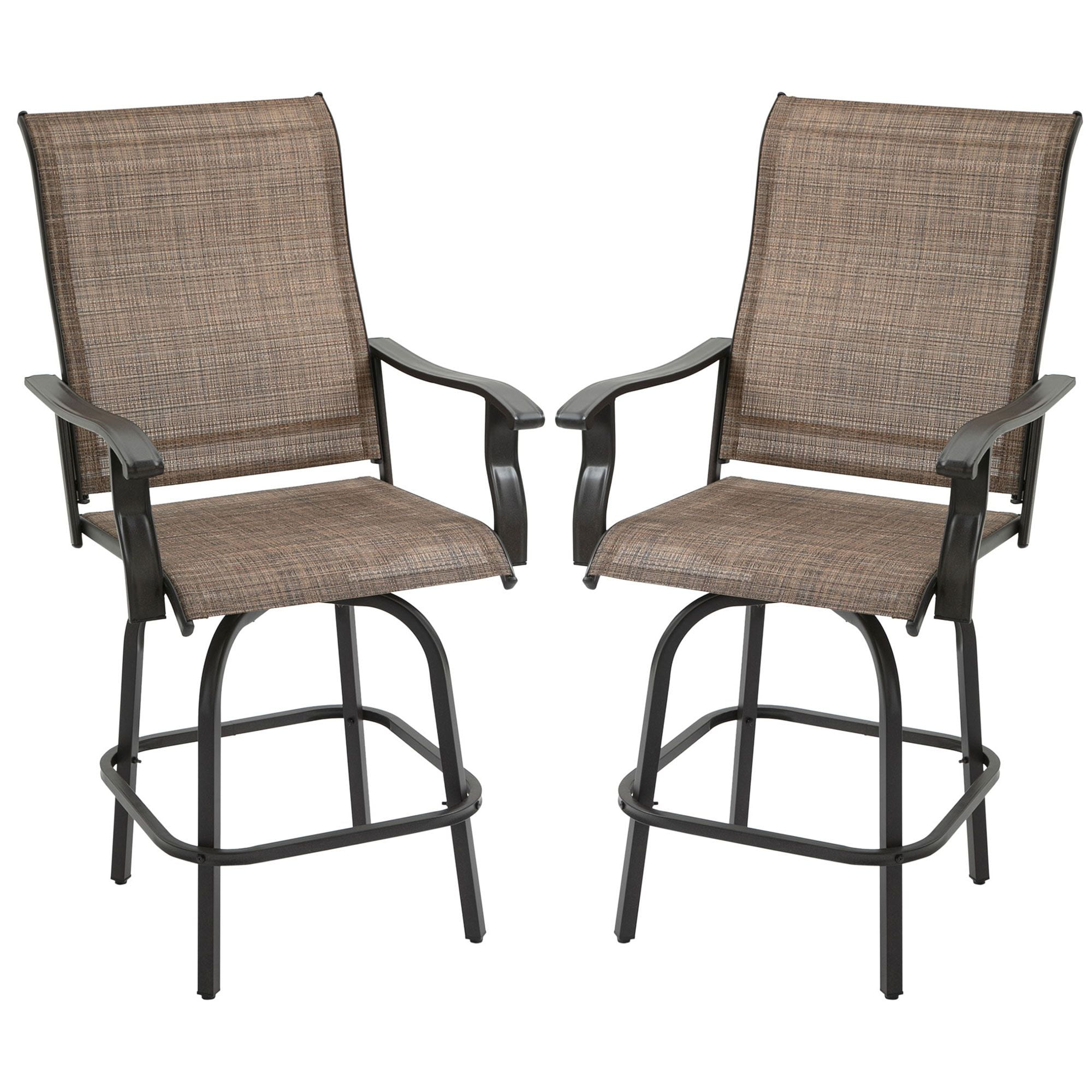 Set of 2 Outdoor Swivel Bar Stools with Armrests, Bar Height Patio ...