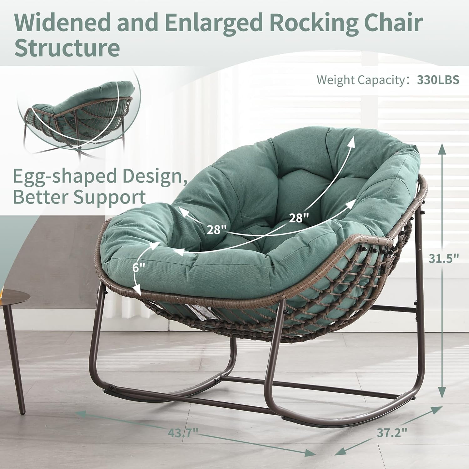 Set of 2 Oversized Papasan Rocking Chairs with Padded Cushion for ...