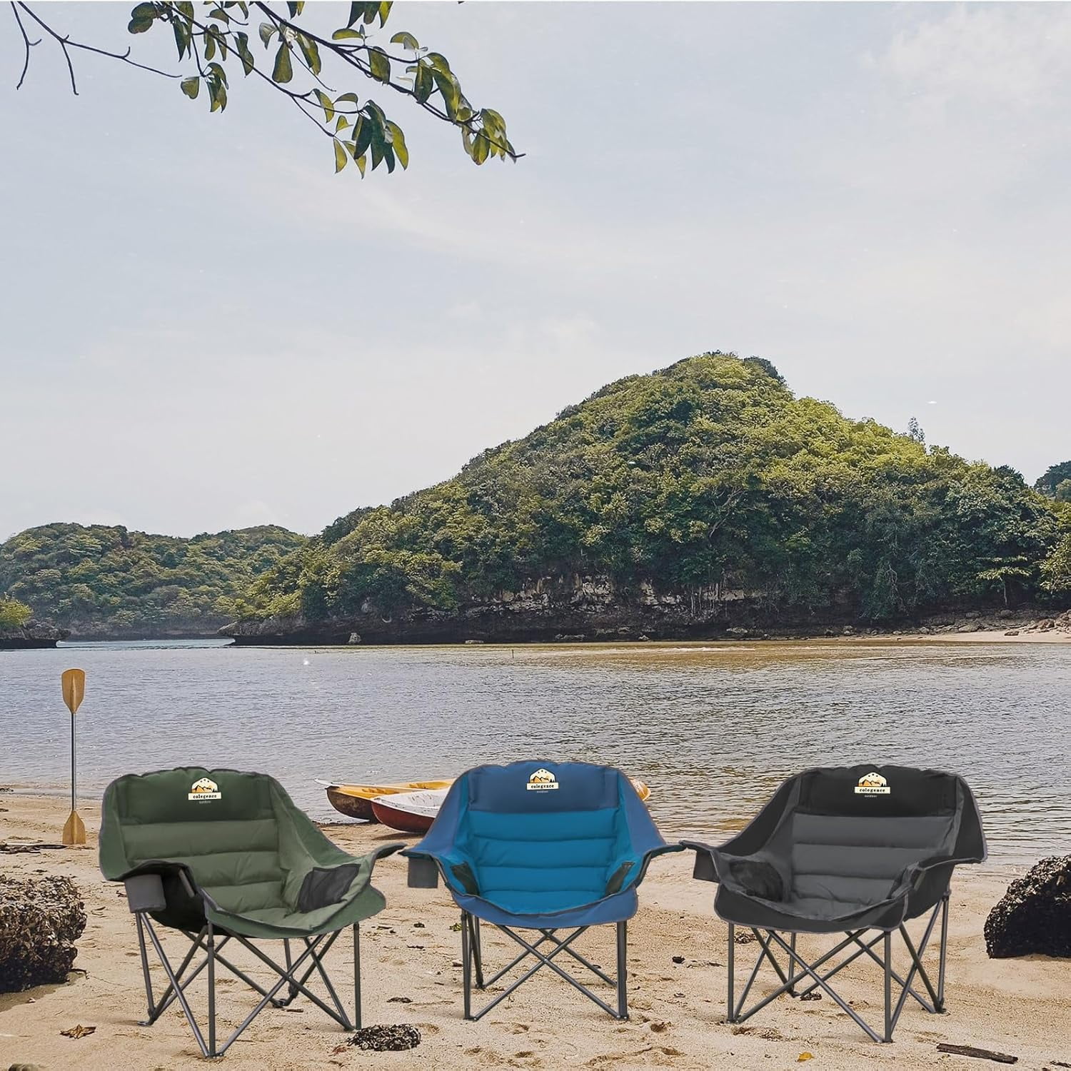 Set of 2 Oversized XL Padded Camping Chairs - Heavy Duty Foldable ...