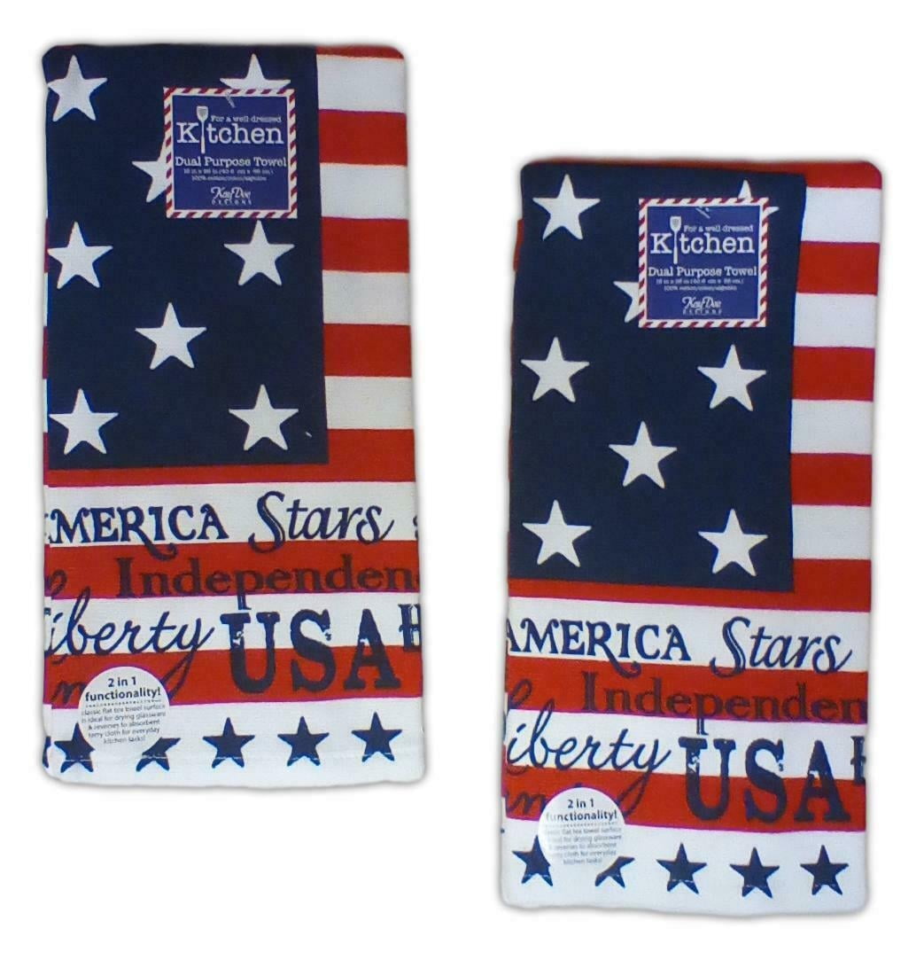 Patriotic American Flag Tea Towel Set - 100% Cotton Terry Cloth Kitchen ...