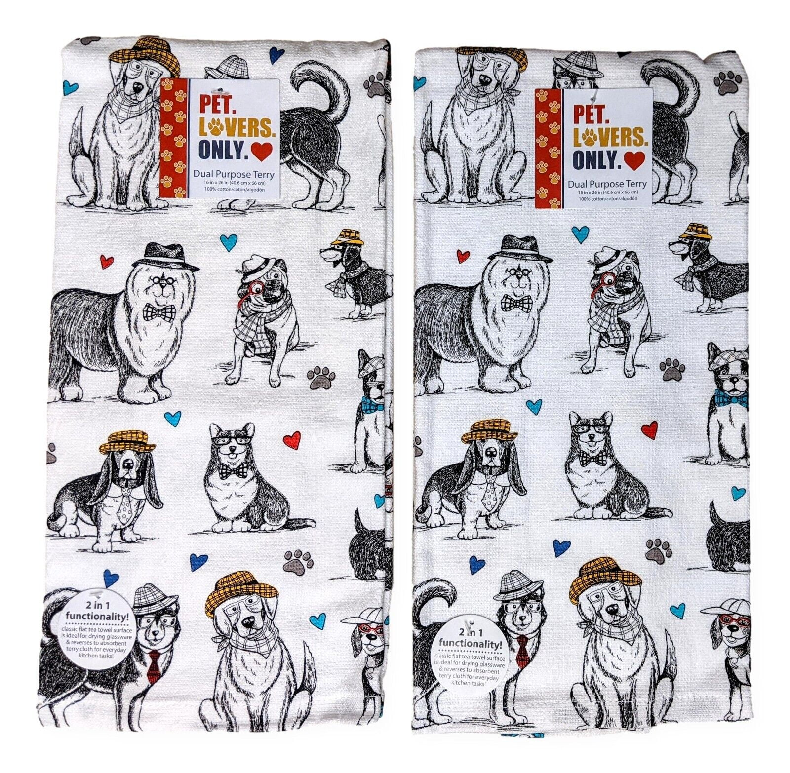 Set of 2 PET LOVERS ONLY All Over Dogs Terry Kitchen Towels by Kay Dee ...