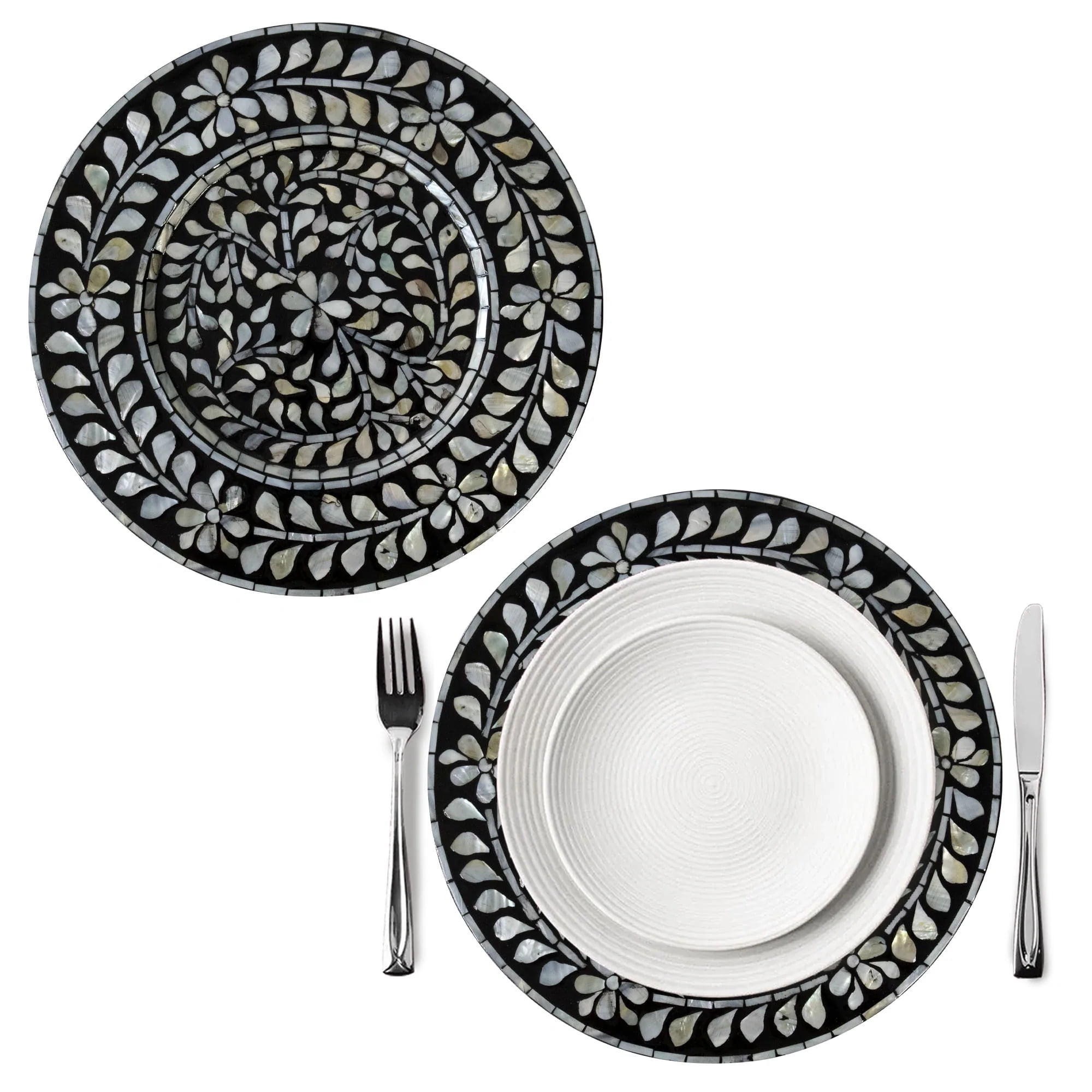 Mother Of Pearl Inlay Charger Plates (Set 2) | Under Plates for Dining ...