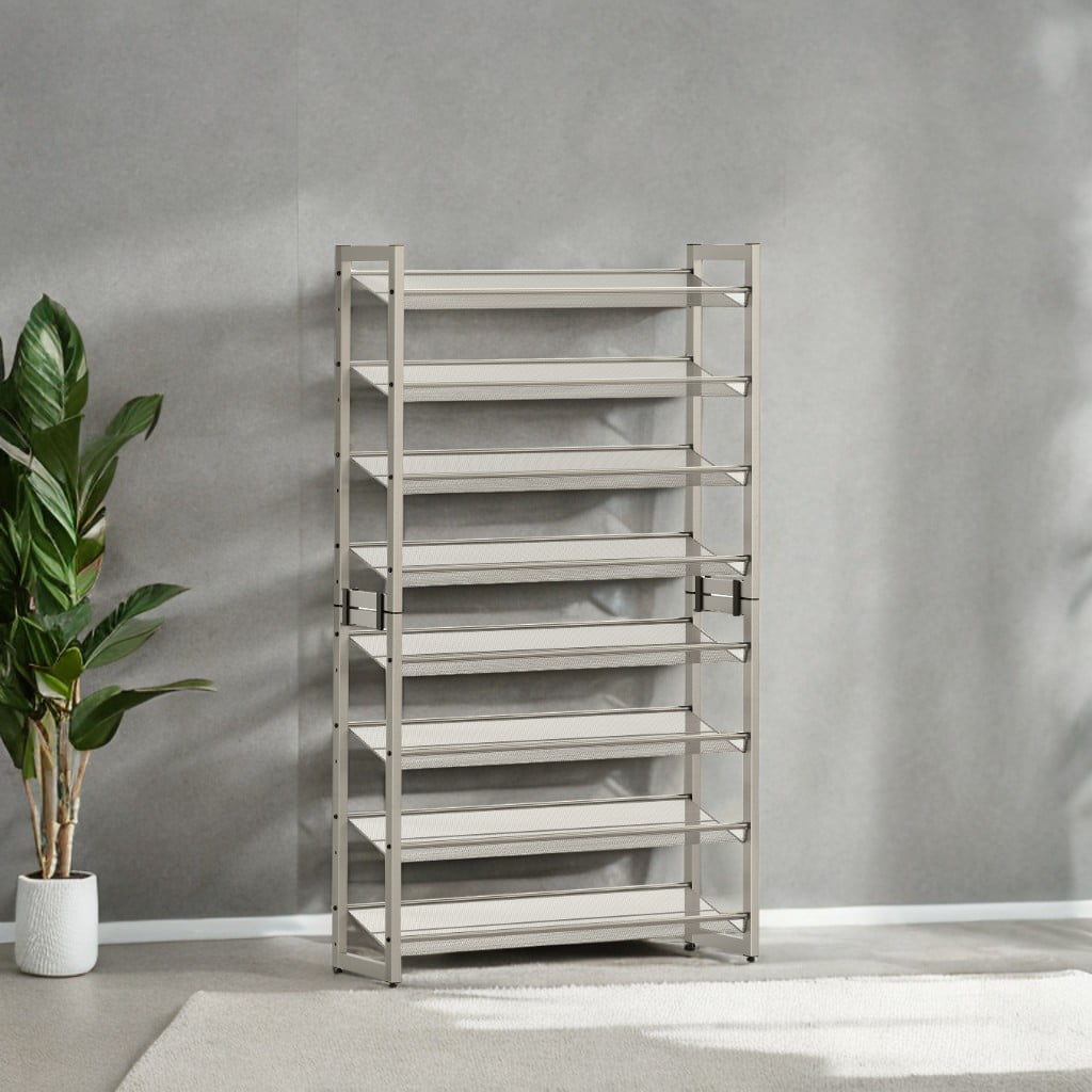 Set of 2 Pale Gold 8 - Tier Metal Shoe Racks. For garage use, with 4 ...