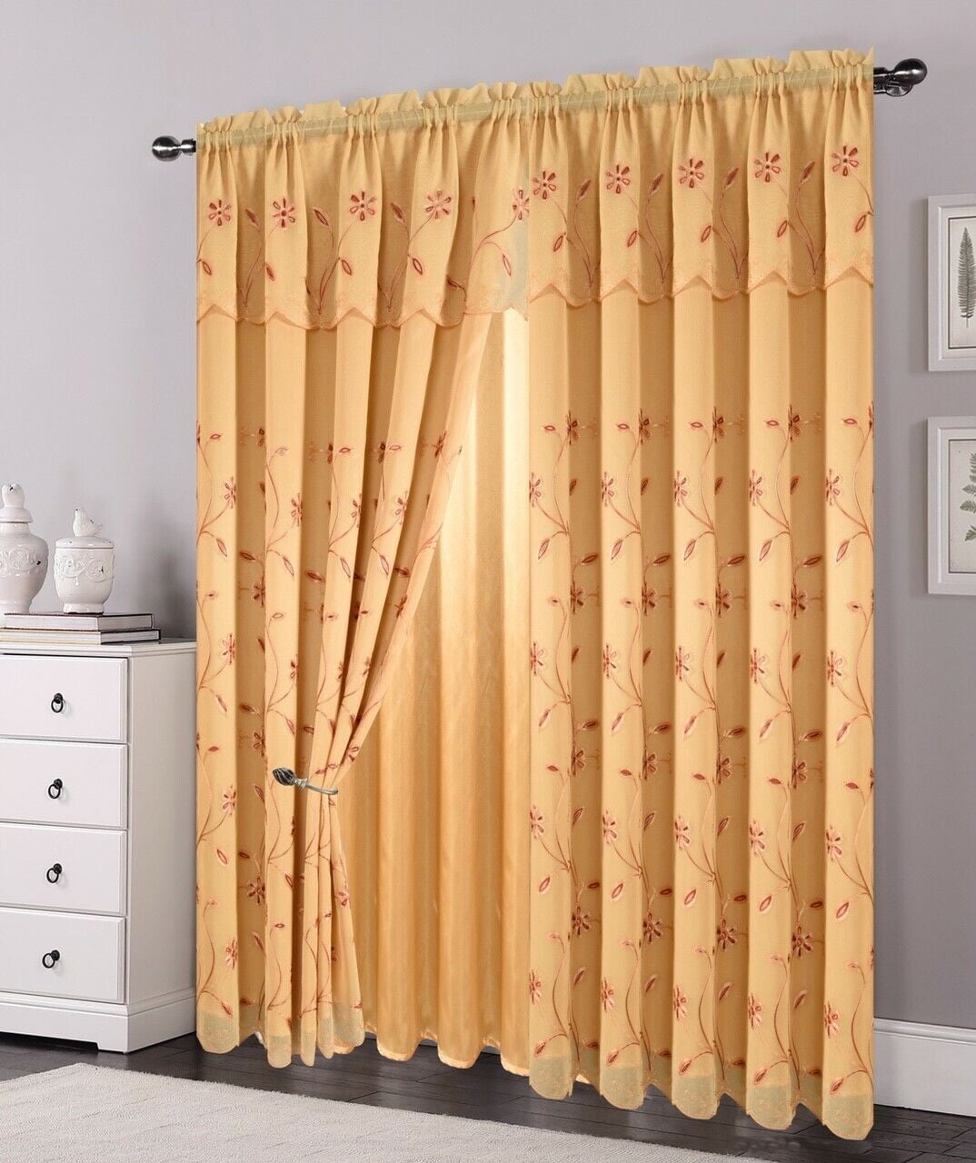 Set of 2 Panels 2 Layers Voile Sheer Rod Pocket Window Curtain Panel ...