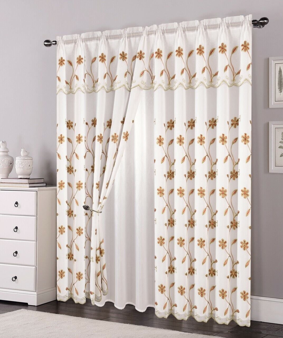 Set of 2 Panels 2 Layers Voile Sheer Rod Pocket Window Curtain Panel ...