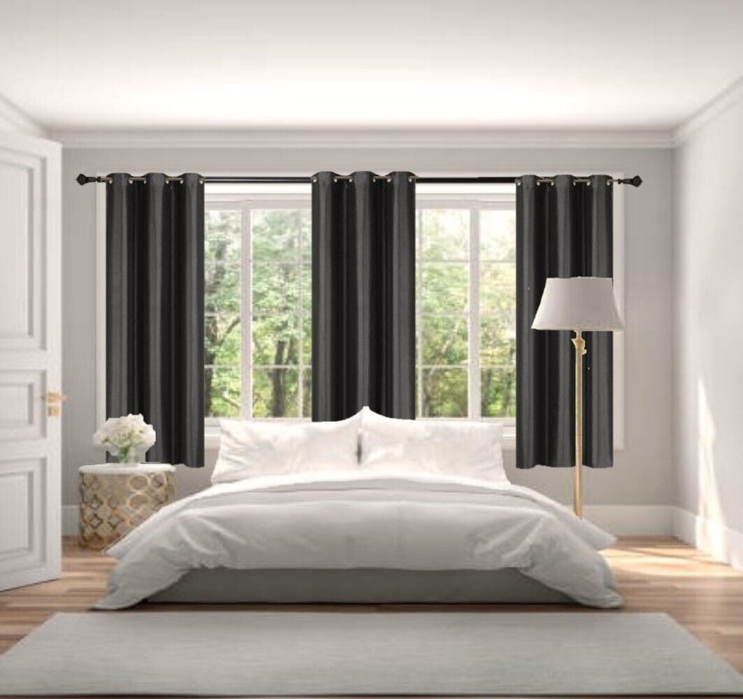 Set of 2 Panels Adam Charcoal Color 100% Blackout Full Darkening Room ...