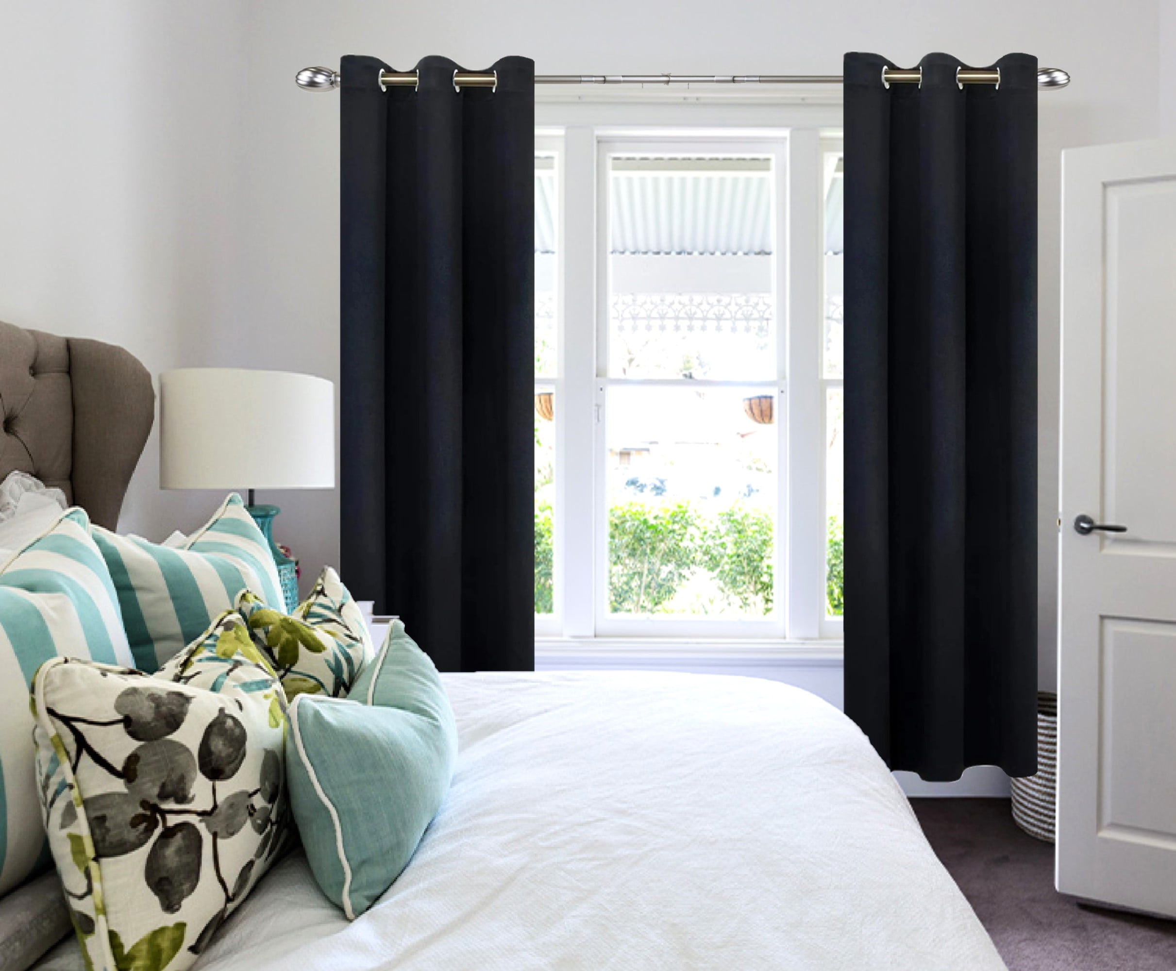 Set of 2 Panels K68 Black Color Blackout Window Curtains 84" inches ...