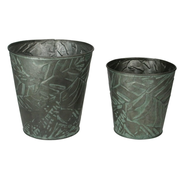 Set of 2 Patina Leaf Motif Planter Buckets 11" - Walmart Business Supplies