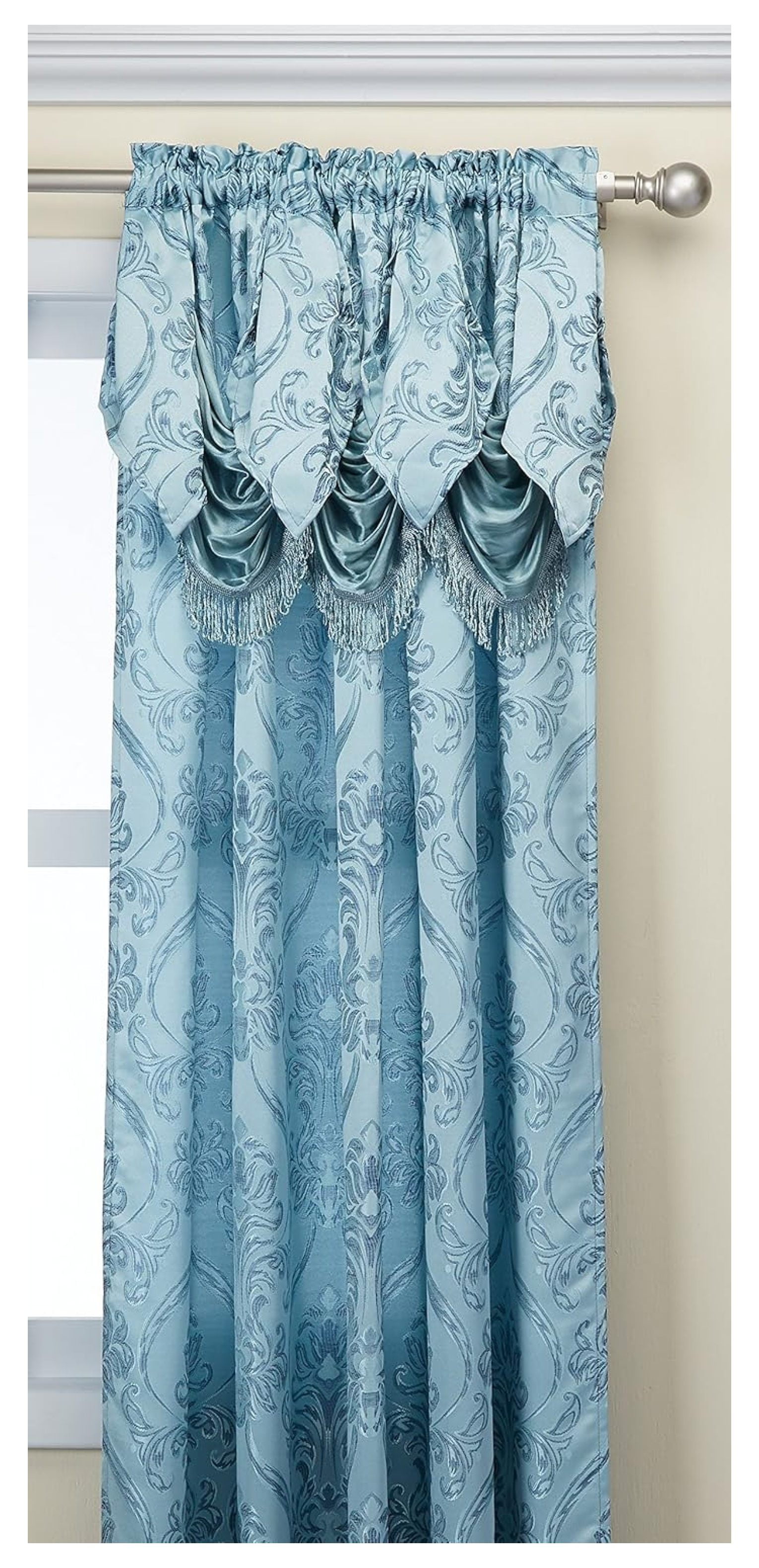 Set of 2 Penelopie Jacquard Look Curtain Panels with Attached Austrian ...