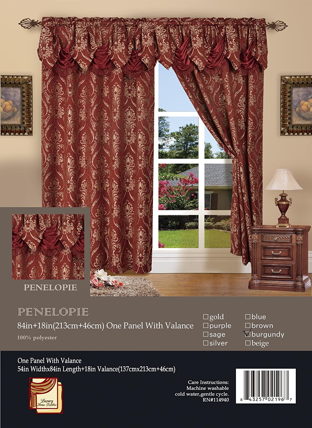 Set of 2 Penelopie Jacquard Look Curtain Panels with Attached Austrian ...