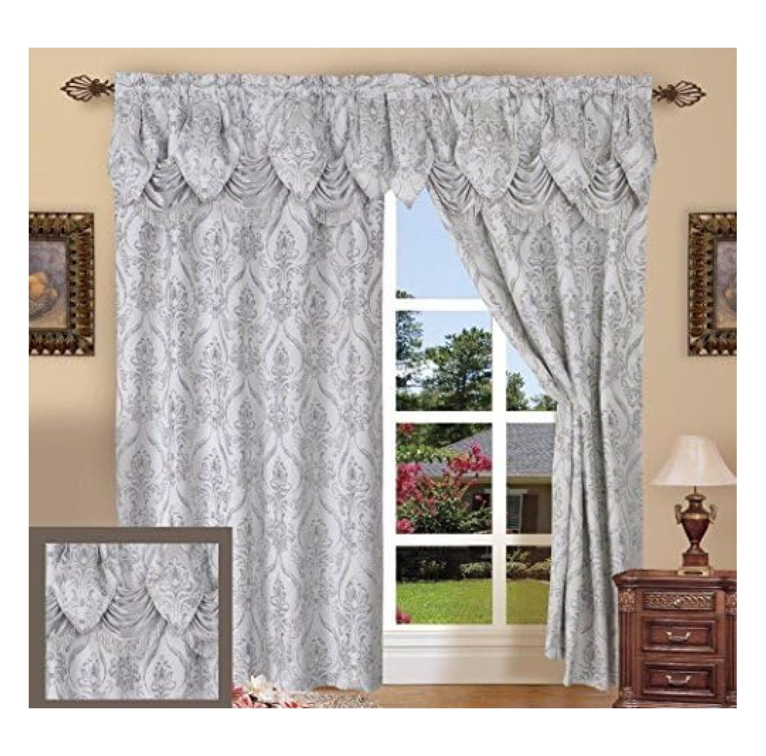 Set of 2 Penelopie Jacquard Look Curtain Panels with Attached Austrian ...