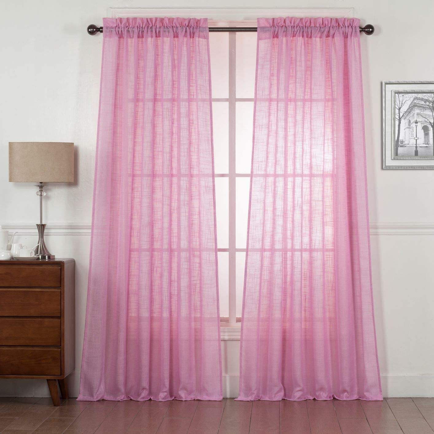 Set of 2 Piece Linen Textured Semi-Sheer Rod Pocket Window Curtain ...