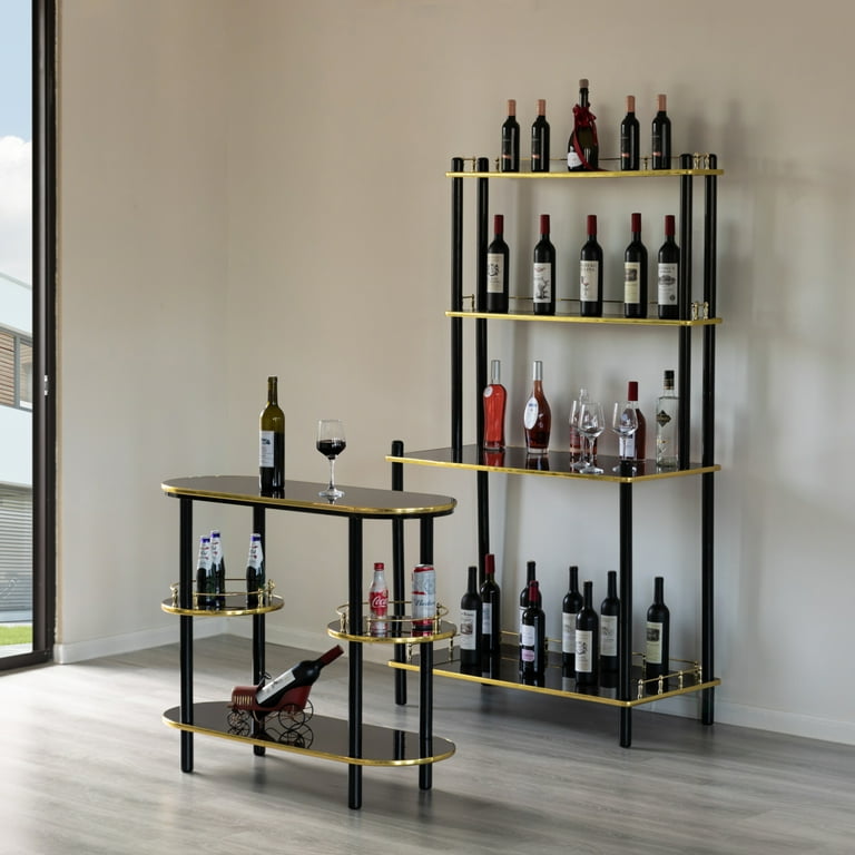 Set of 2 Pieces Bartender Serving Display Station Bar Console Working Counter with Open Shelves Bar Console Island Walmart