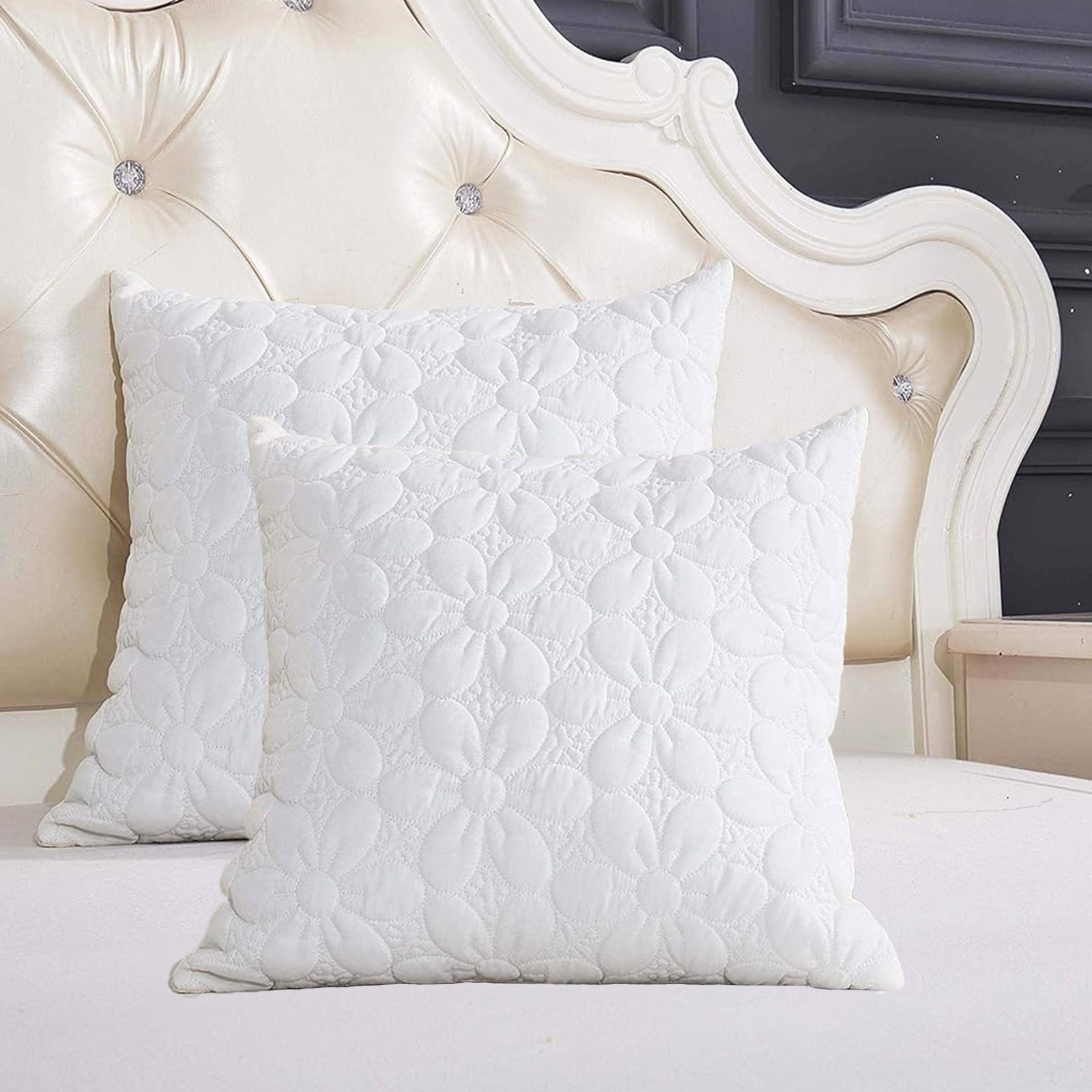 Set of 2 Pillow Shams Euro Size Floral Quilted - Perfect for Bedding ...