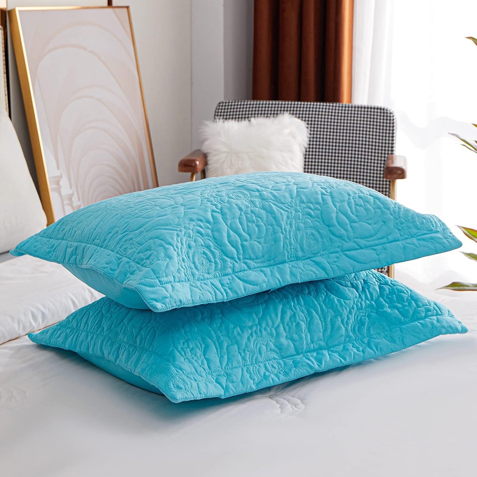 Set of 2 Pillow Shams Standard Size Floral Quilted - Perfect for ...