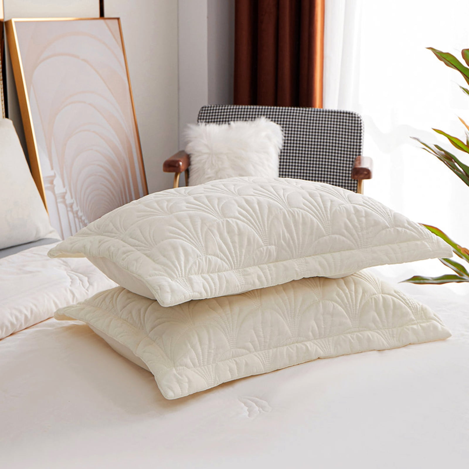 Set of 2 Pillow Shams Standard Size Floral Quilted - Perfect for ...