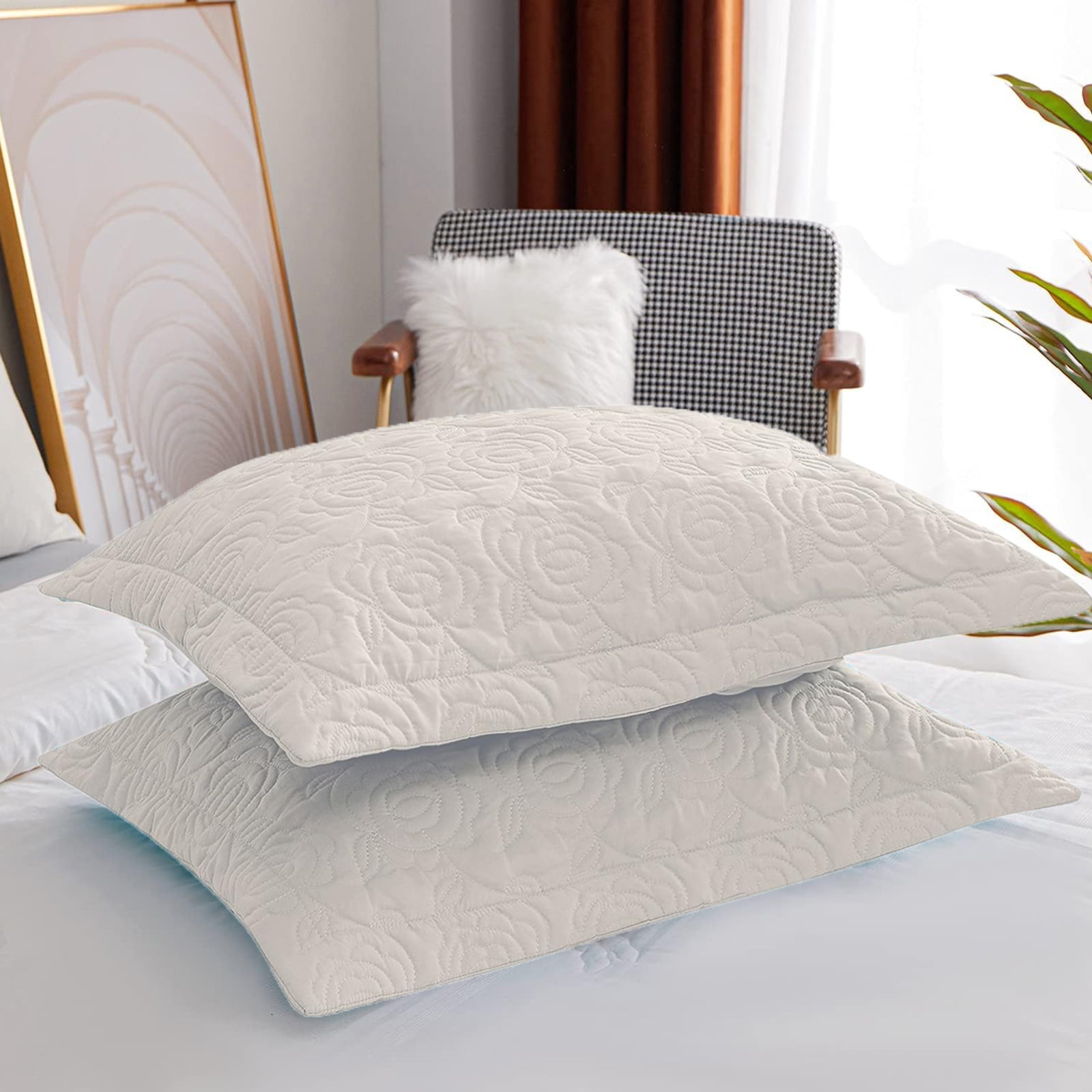 Set of 2 Pillow Shams Standard Size Floral Quilted - Perfect for ...