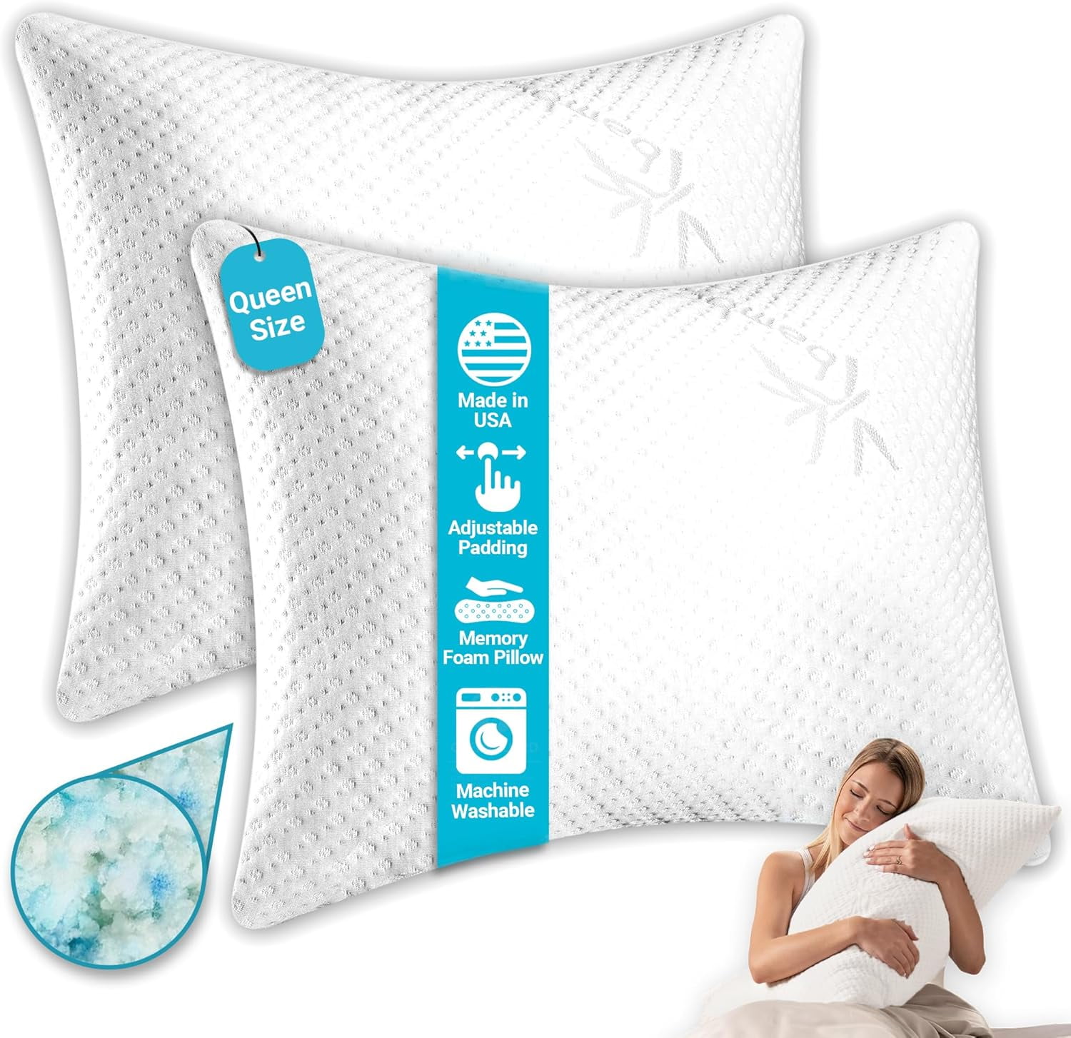 Set of 2 Pillows for Sleeping Sleep Adjustable Shredded Memory Pillows ...