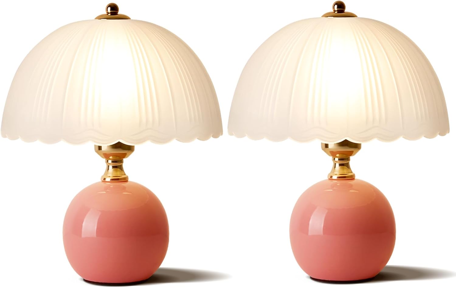 Set of 2 Pink Ceramic Table Lamps, Modern Bedside Lamps, Mid-Century ...