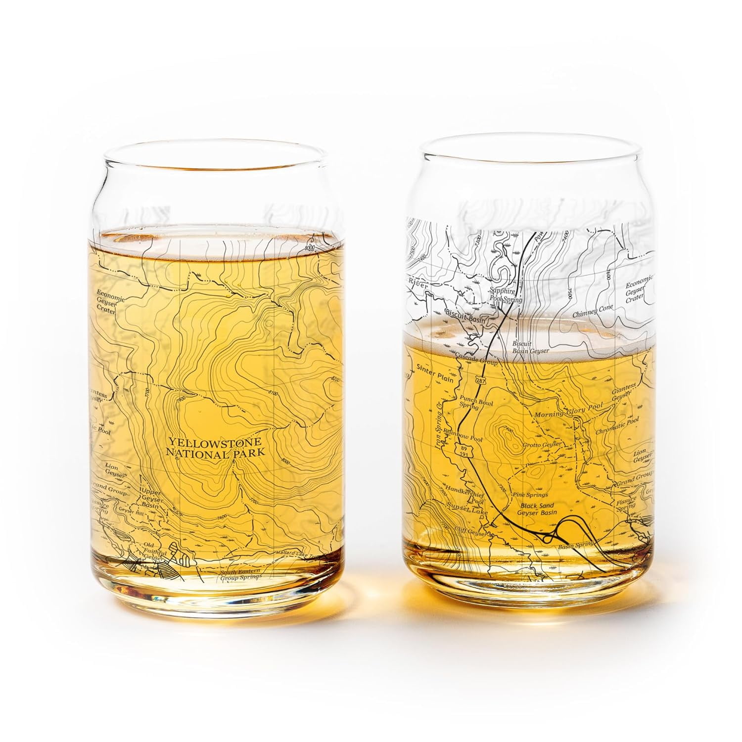 Set of 2 Pint Glasses - Yellowstone National Park Topographic Map Beer ...