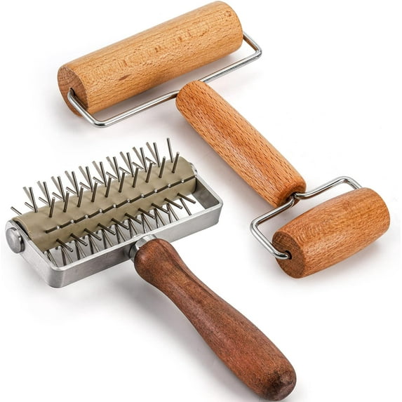 Set of 2 Pizza Dough Roller & Dough Docker, Stainless Steel Dough Hole ...