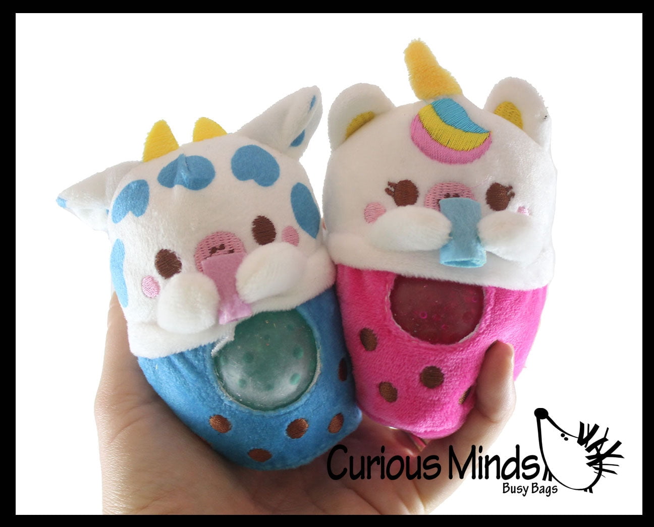 Set of 2 Plush Animals Drinking Bubble Tea Drink Squeeze Stress Balls ...