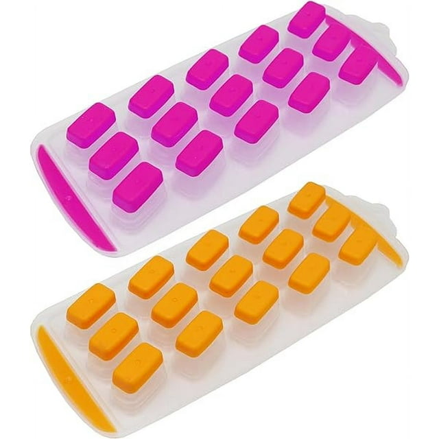 Set of 2 Pop Out Plastic Ice Cube Trays - 15 Rectangle Ice Cubes ...