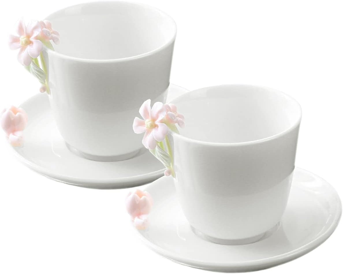 Set of 2 Porcelain Cup & Saucer Set, 1.5oz Delicate Scented Tea Cups ...