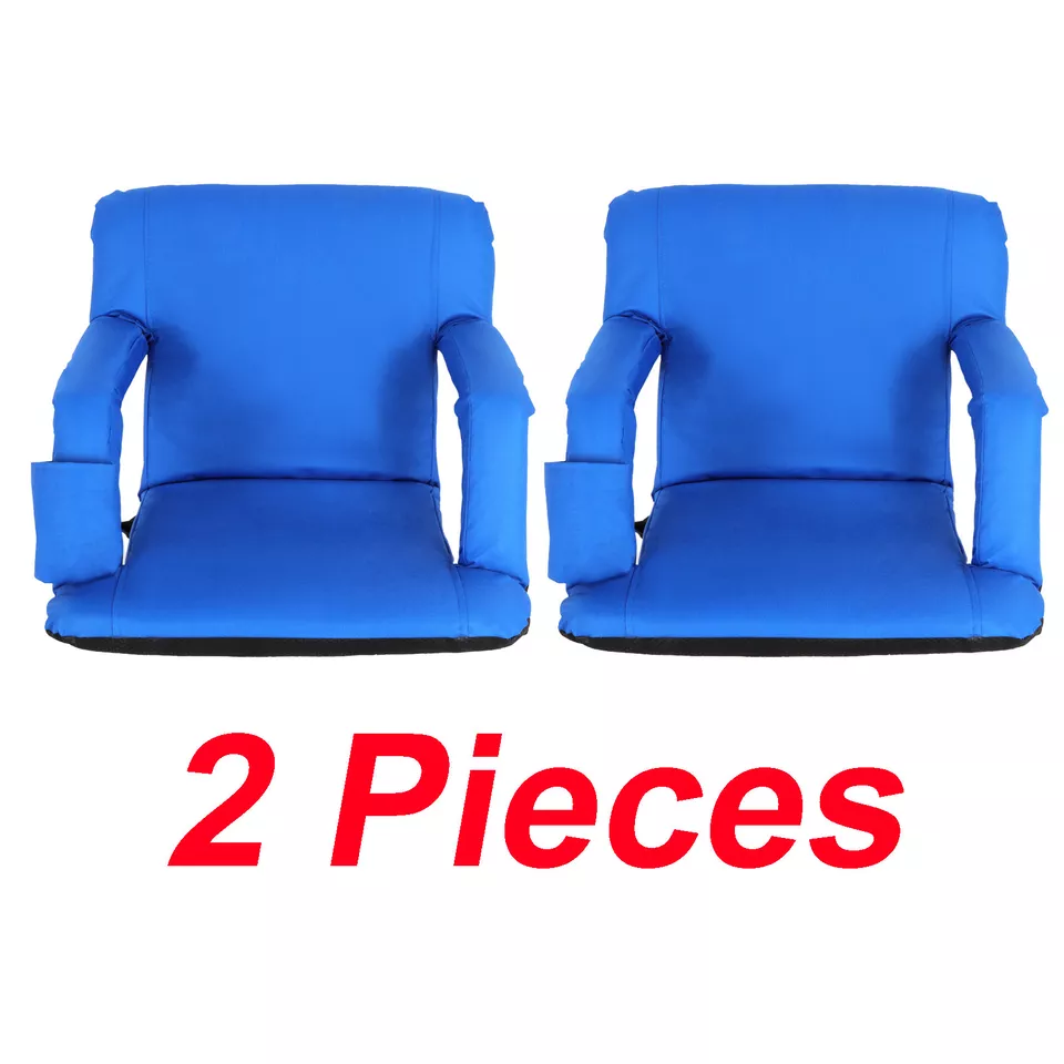 Set of 2 Portable Stadium Seat Reclining Seat Blue Bleacher Chair 5 ...