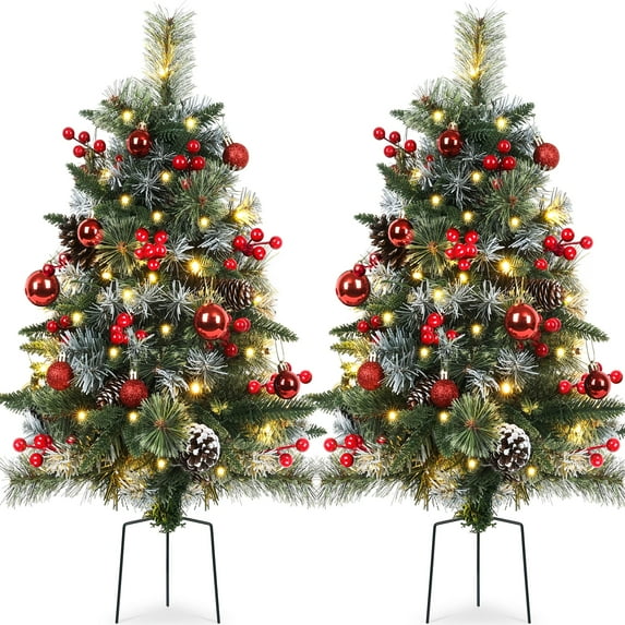 Set of 2 Pre-Lit Christmas Pathway Trees with 8 Lighting Modes - 30 ...