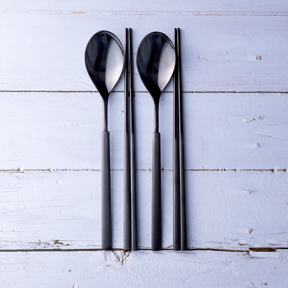 (Set of 2) Premium All Stainless Steel Spoon & Chopstick Set | Table ...