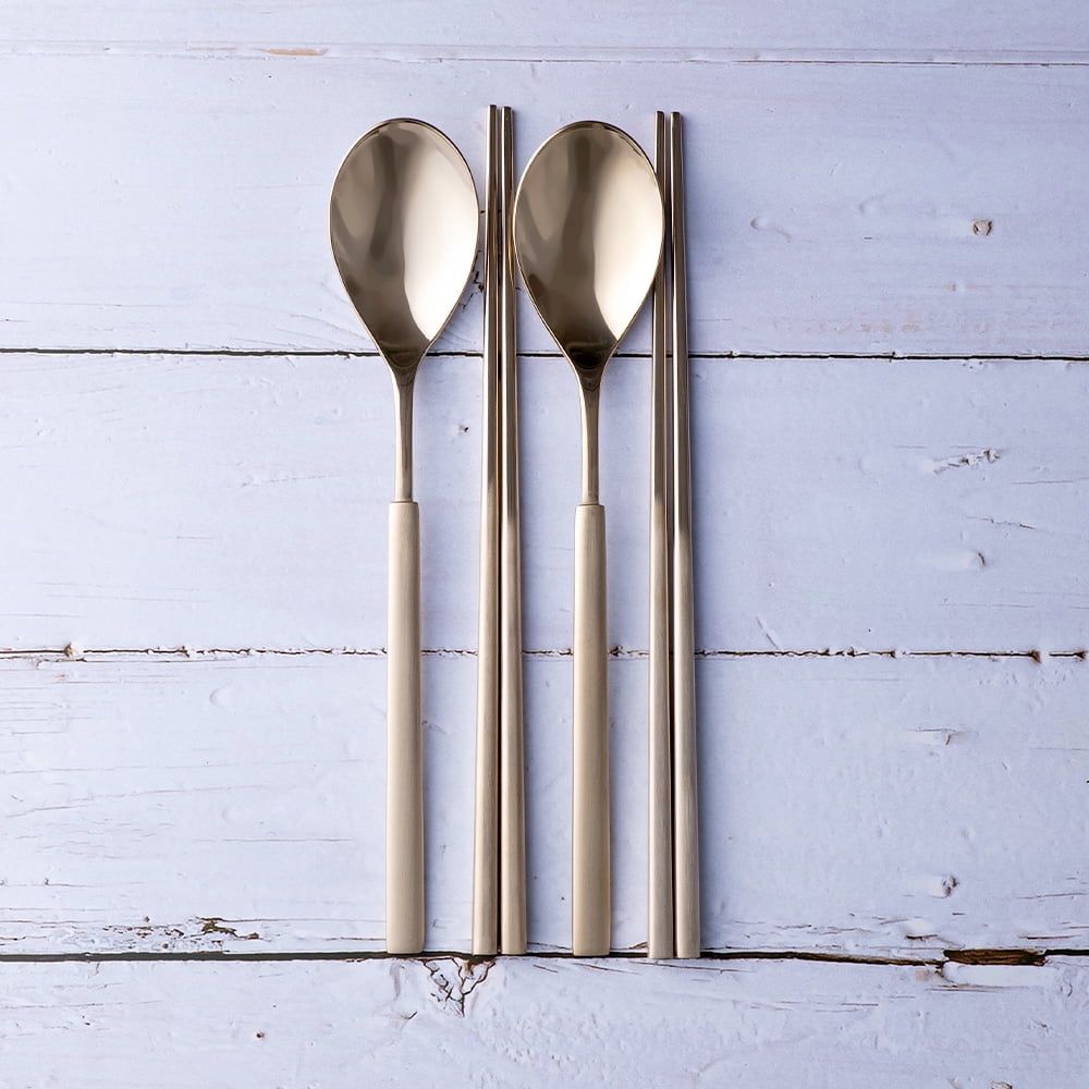 (Set of 2) Premium All Stainless Steel Spoon & Chopstick Set | Table ...
