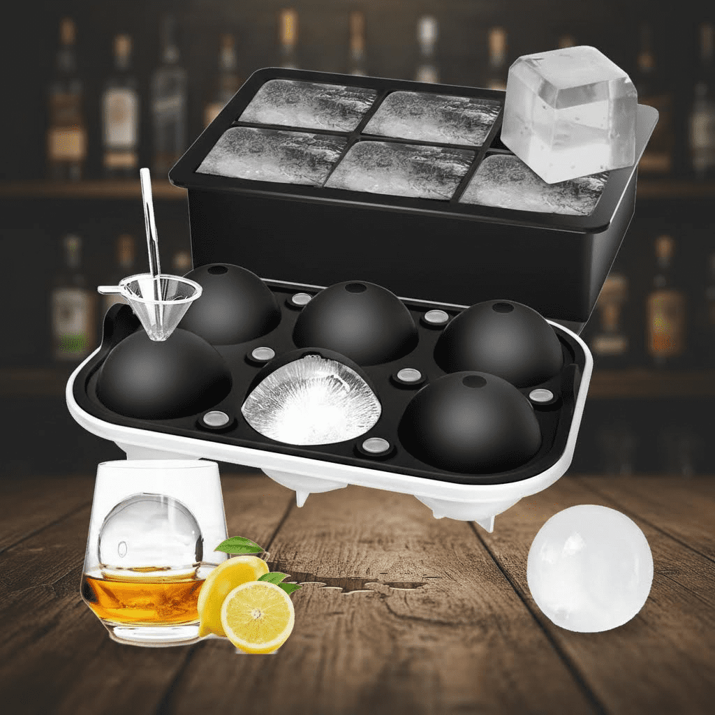 Set of 2 Premium Ice Cube Trays: Large Square Mold and Sphere Ice Ball ...