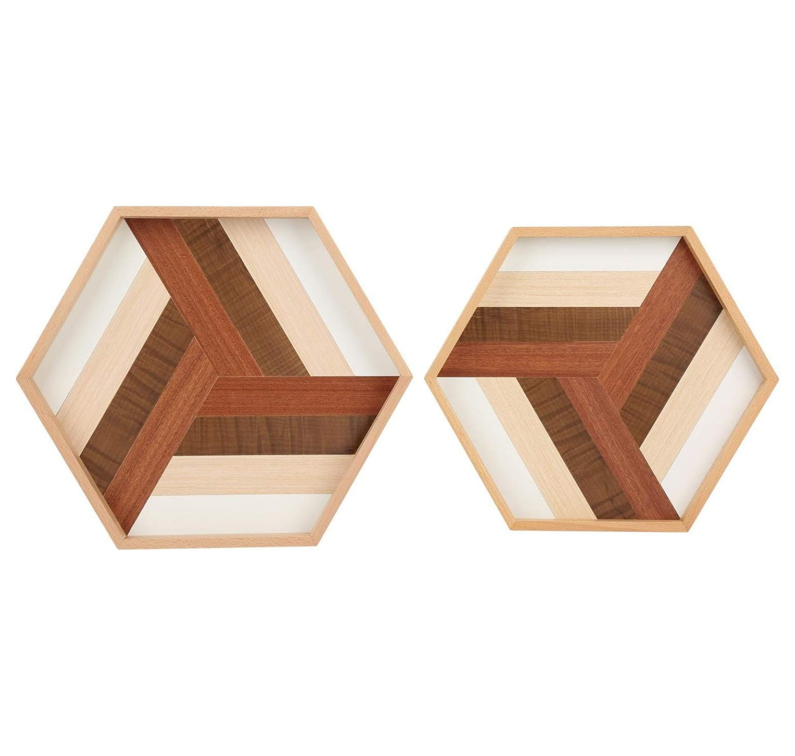 Set of 2- Prometis Hexagon Serving Decorative Tray Sturdy Wooden ...