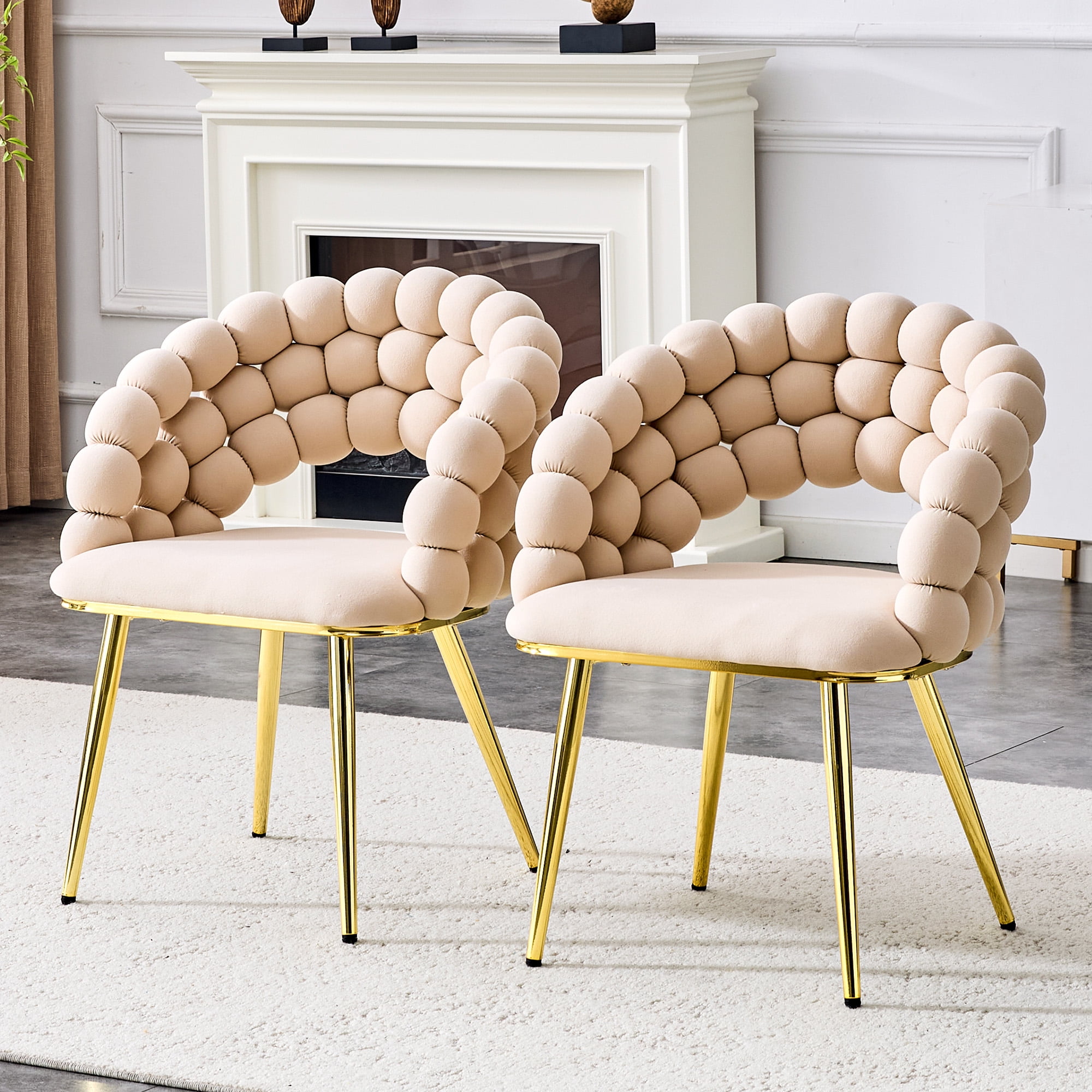 Set of 2 Puffy Bubble Chair Ball Chain Chair Velvet Dining Chairs with ...