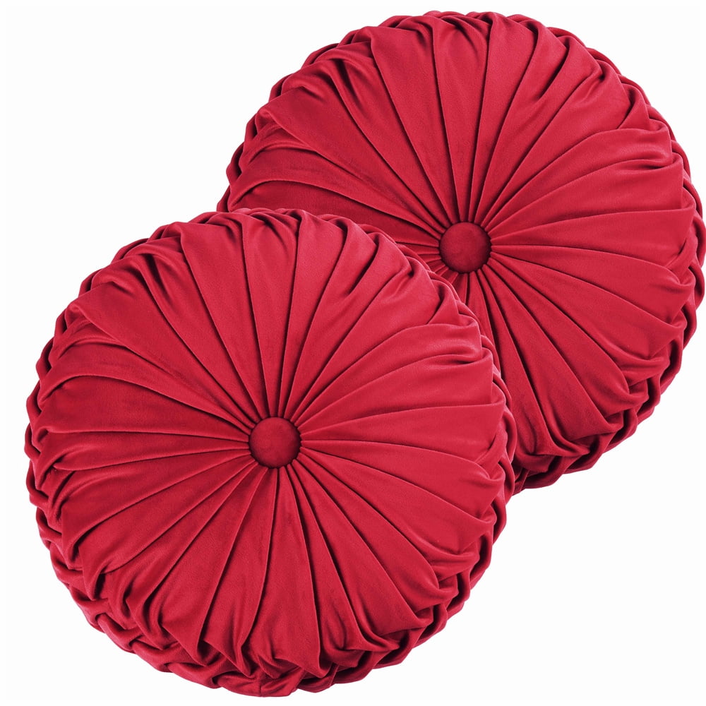 Set of 2 Pumpkin Pleated Round Throw Pillows,Soft Velvet Cushion for ...