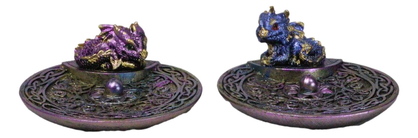 Set of 2 Purple Blue Hatchling Dragons Celtic Mandala Knotwork Incense ...