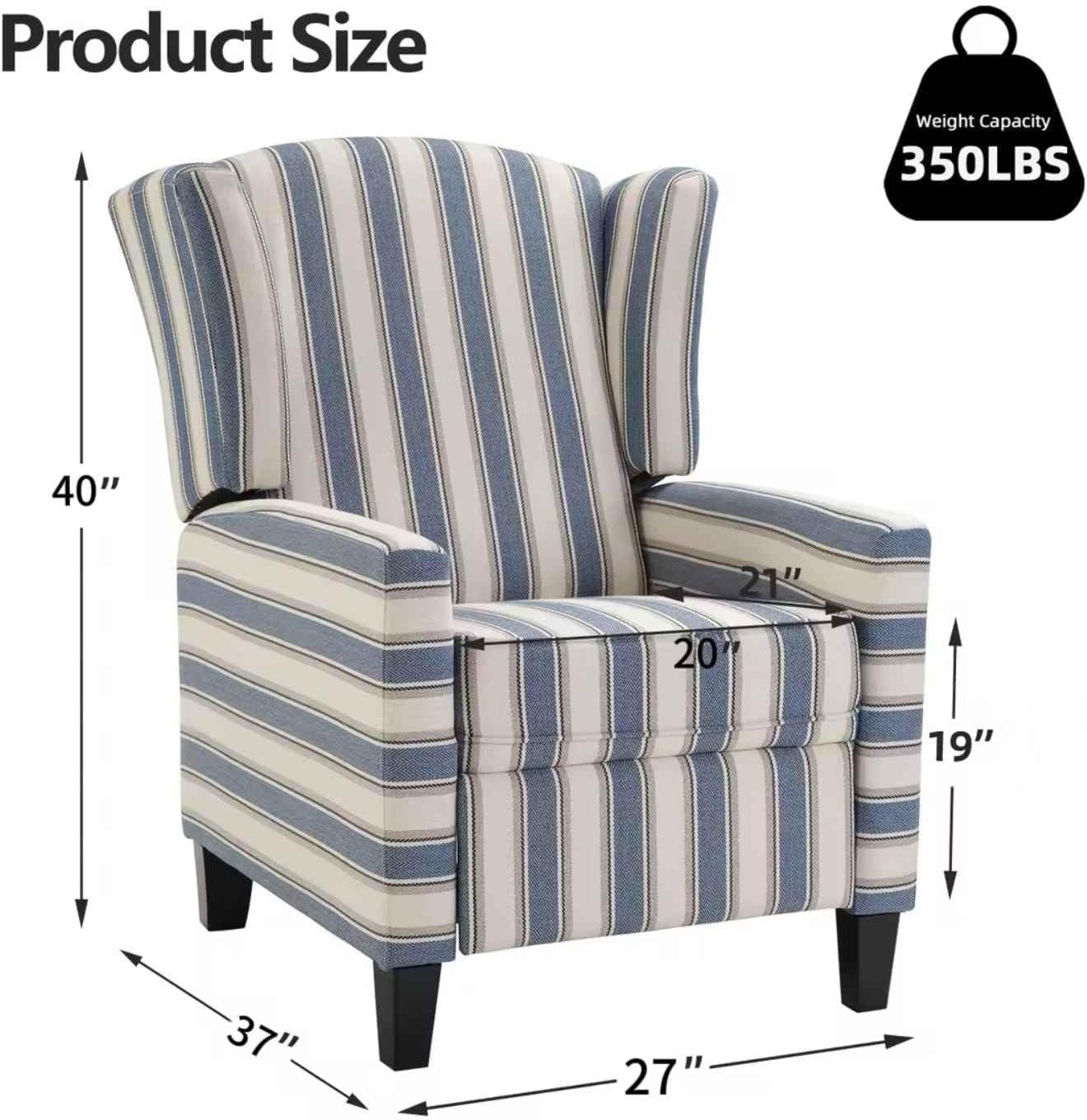 Set of 2 Push Back Recliner Chairs, High-Quality Linen Fabric with Padded , Mid Modern Design ...