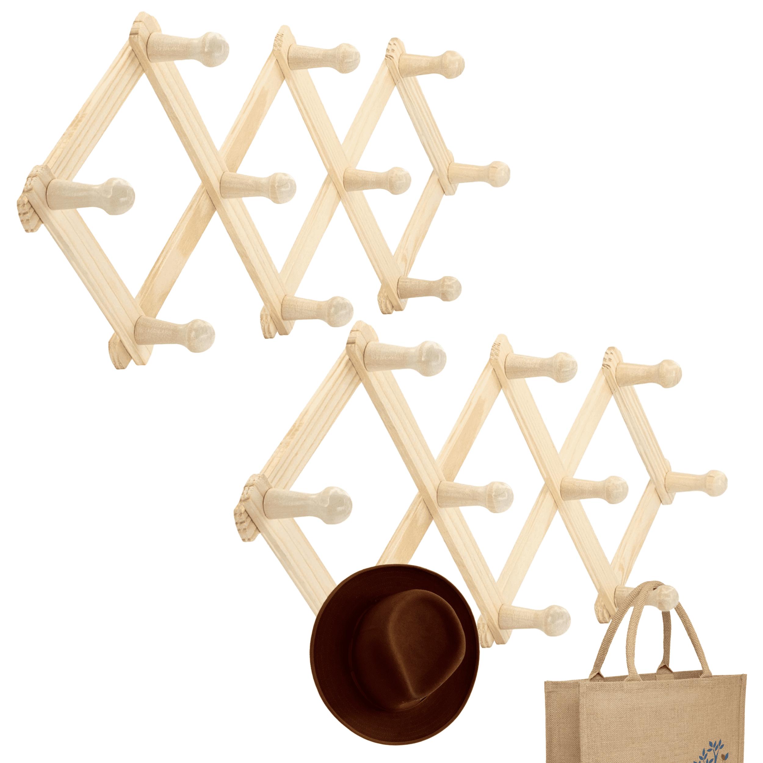 Set of 2 RAM-PRO Accordion Style Wood Expandable Rack Hat, Cap, Belt ...