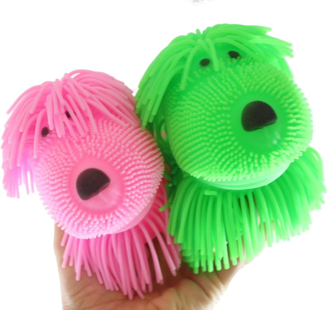 Set of 2 RANDOM Color Shaggy Mop Dog 6" Puffer Ball - Sensory Therapy ...