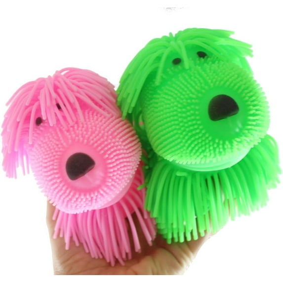Set of 2 RANDOM Color Shaggy Mop Dog 6" Puffer Ball - Sensory Therapy ...